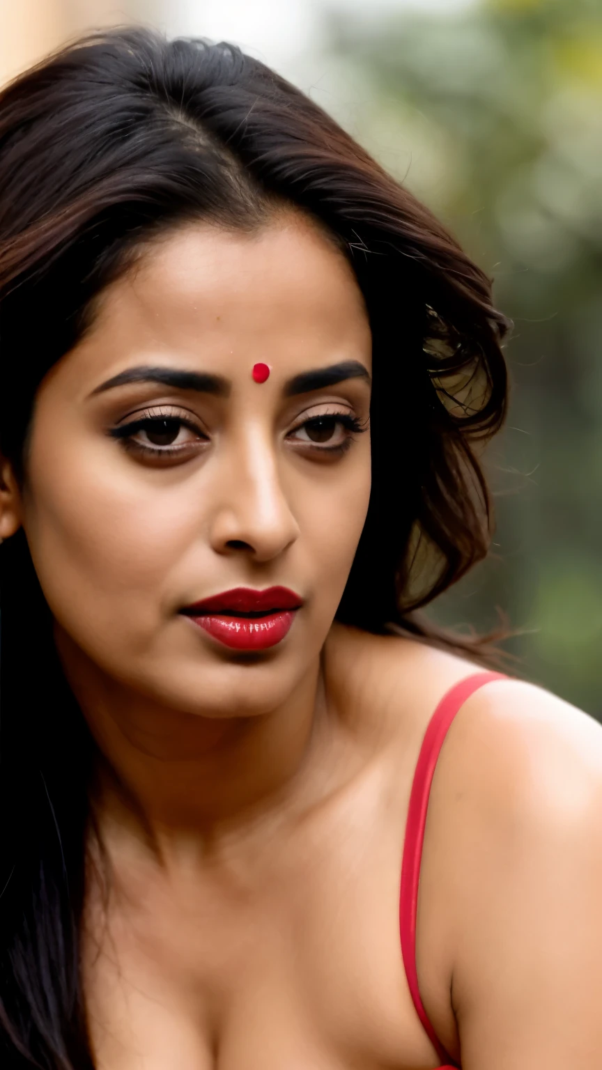 Sexy indian woman with red lipstick and red bra top - SeaArt AI