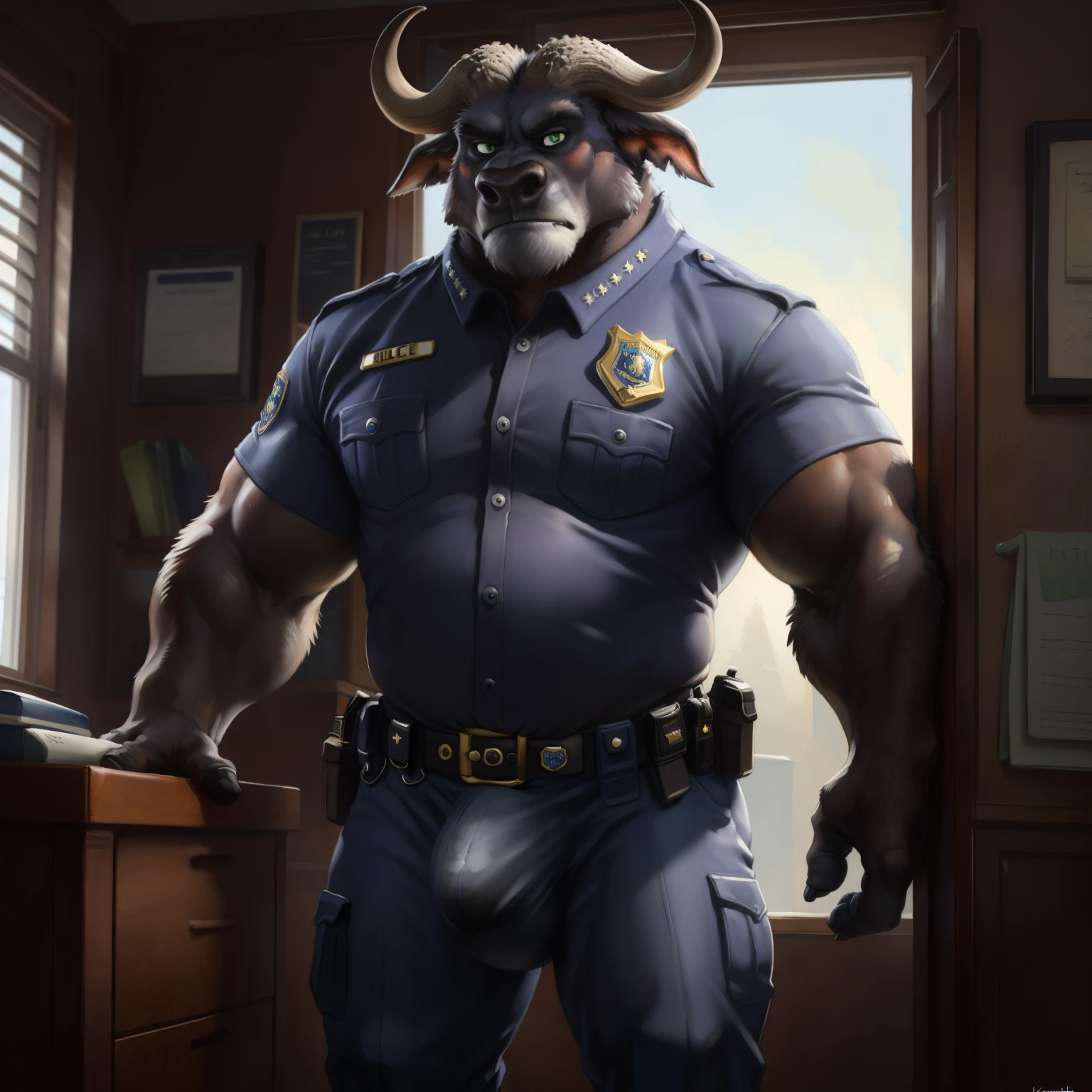 A man in a police uniform standing in a room - SeaArt AI