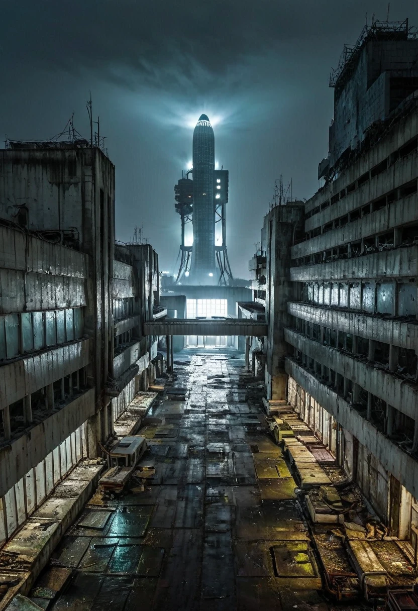 Photo of a huge dystopian secret facility, futurista, estilo blade ...