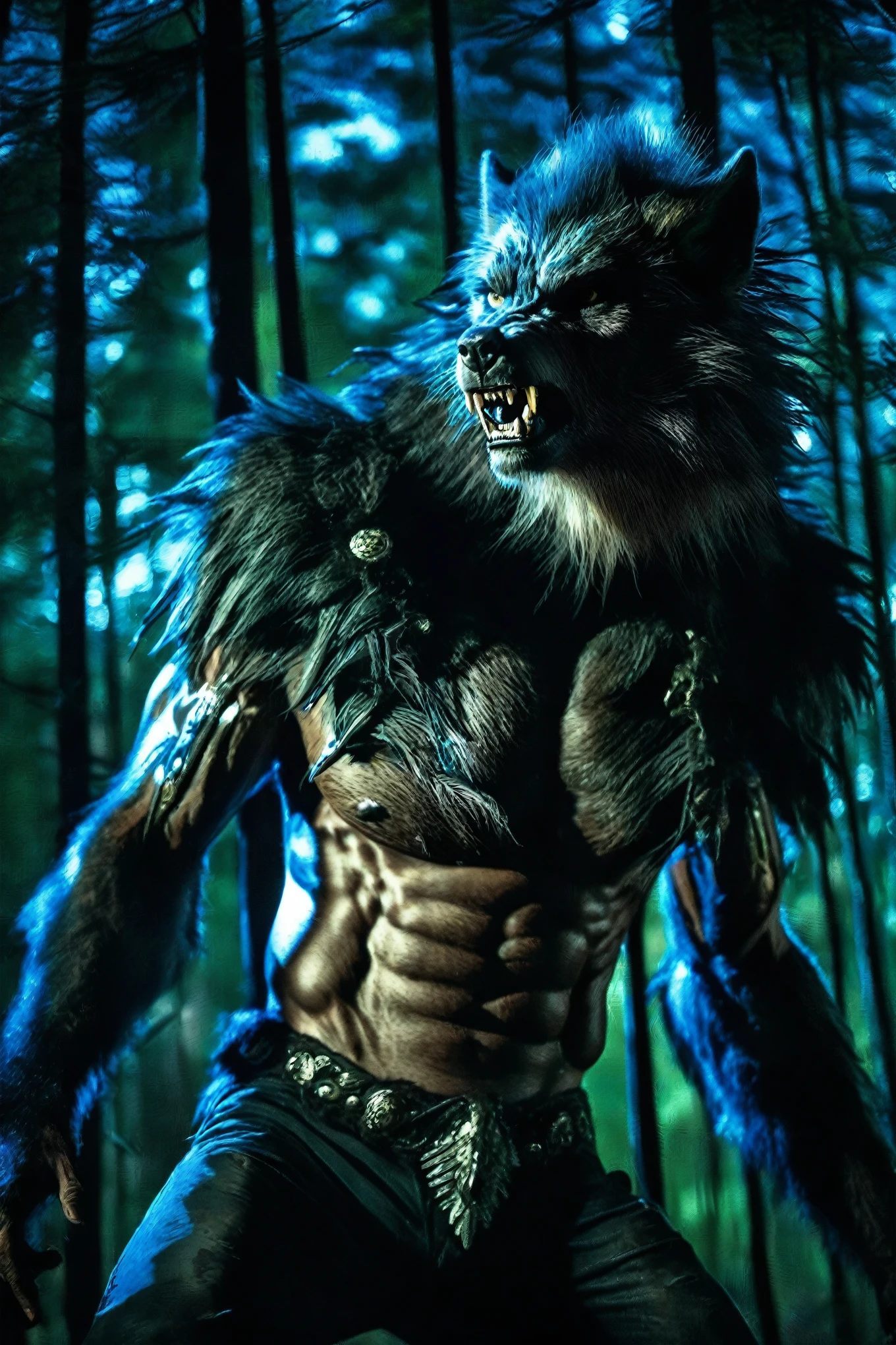 A close up of a man in a werewolf costume in a forest - SeaArt AI