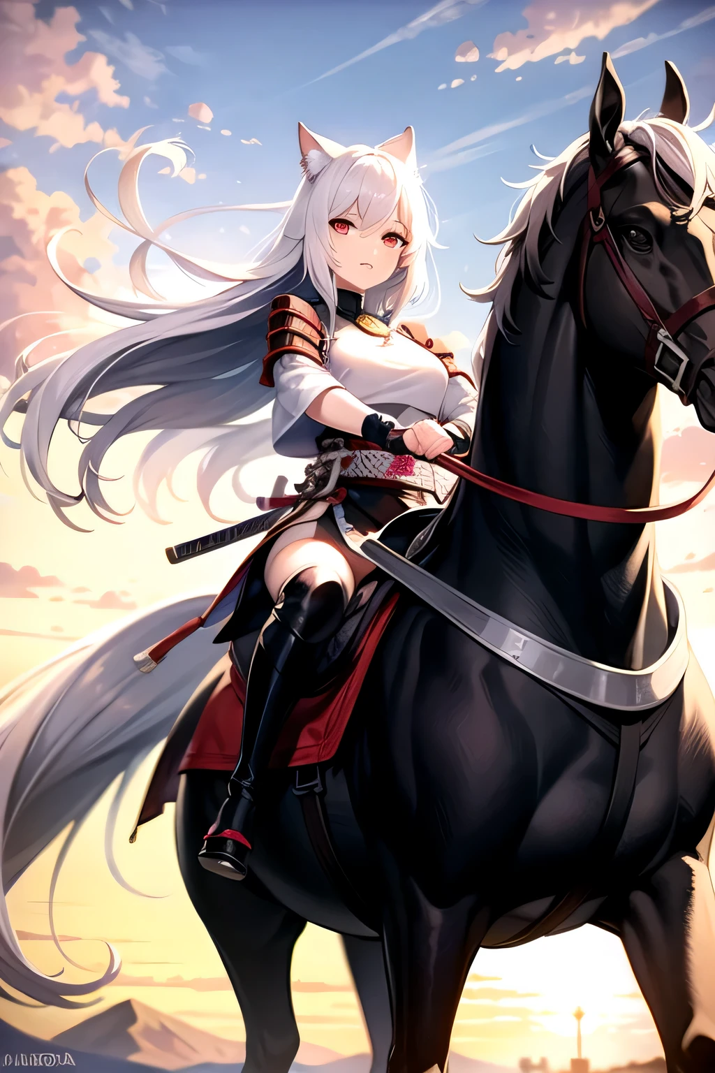Anime girl riding a horse with a sword in her hand - SeaArt AI