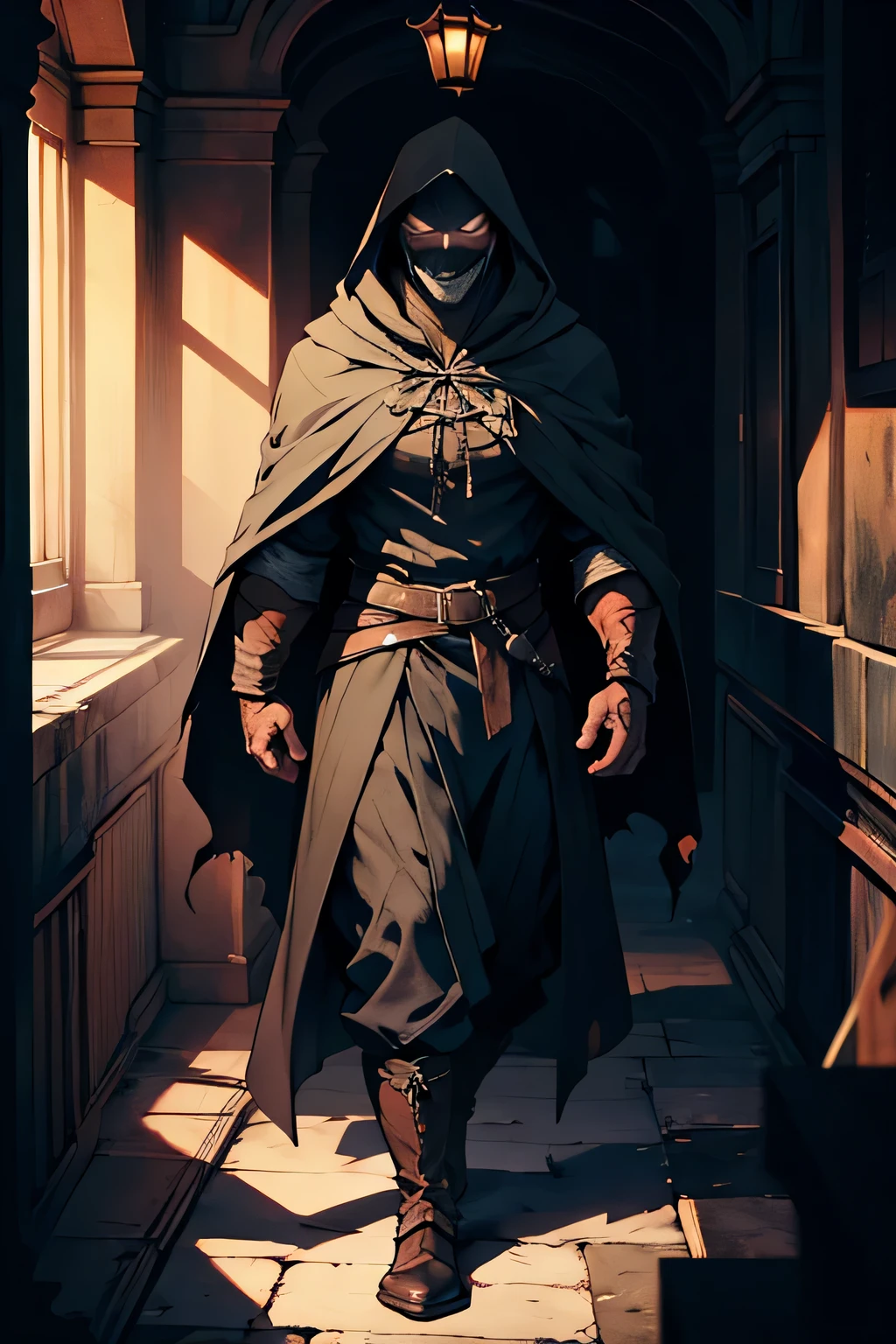 A close up of a person walking down a hallway with a light on - SeaArt AI