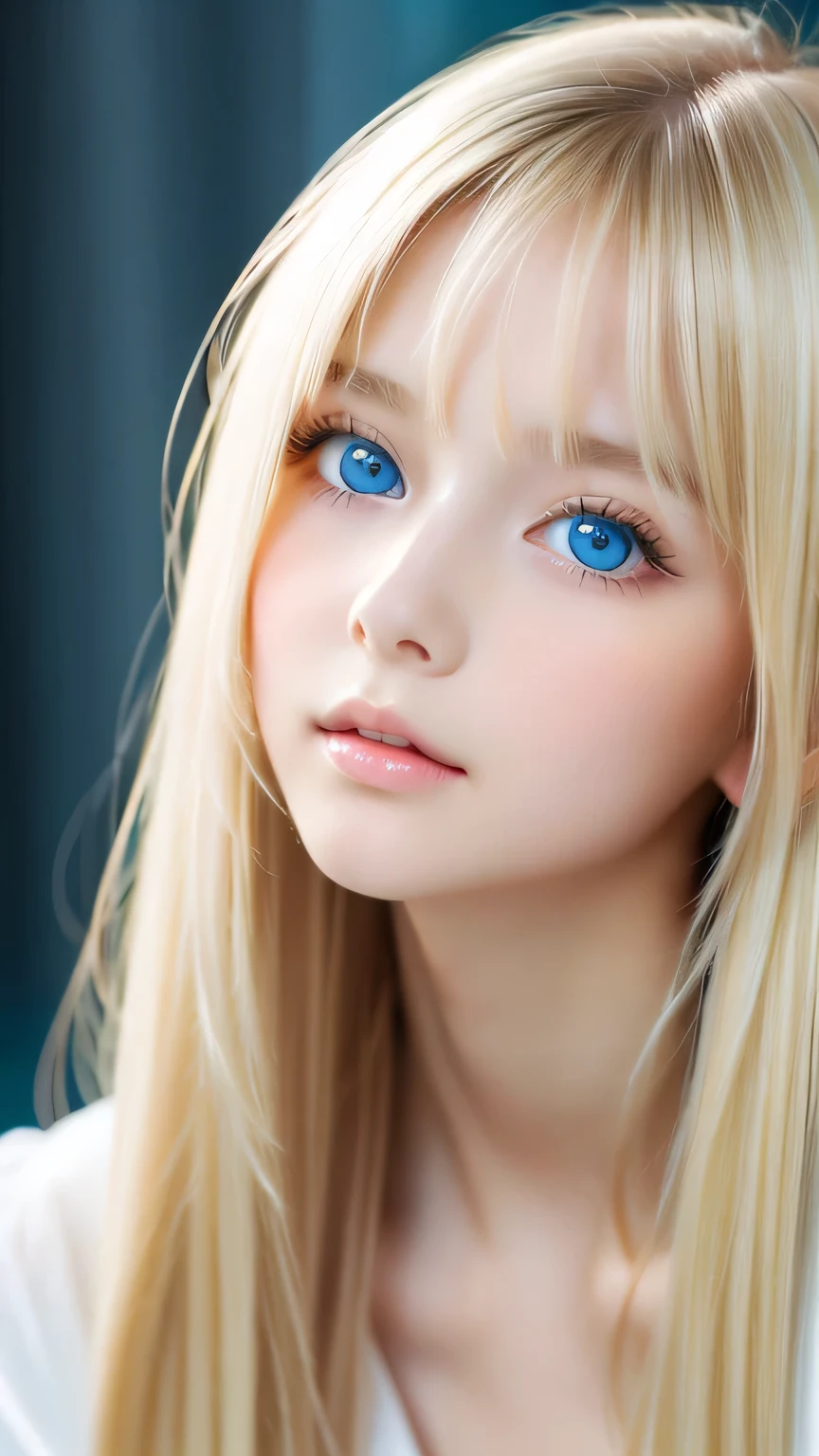 A close up of a woman with long blonde hair and blue eyes - SeaArt AI
