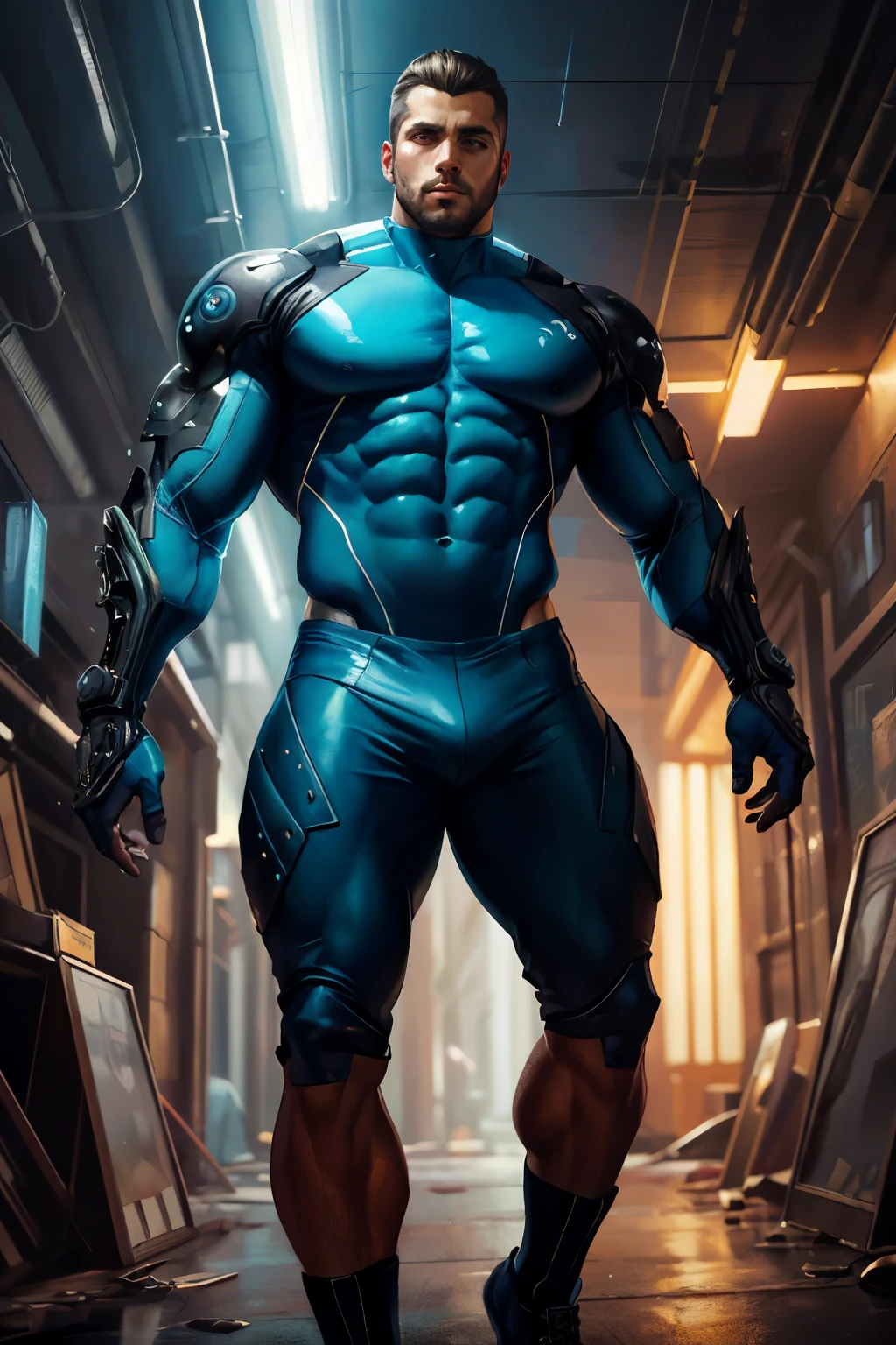 A man in a blue suit standing in a hallway - SeaArt AI