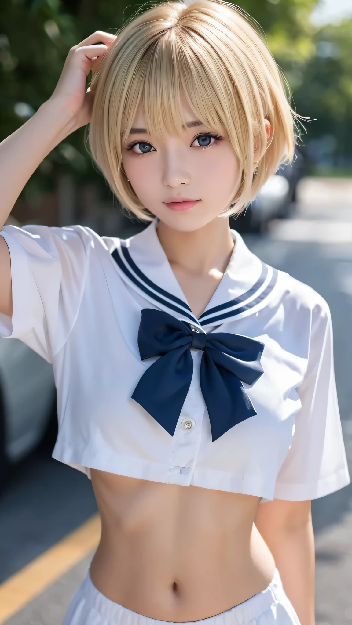 A close up of a woman in a sailor outfit posing for a picture - SeaArt AI