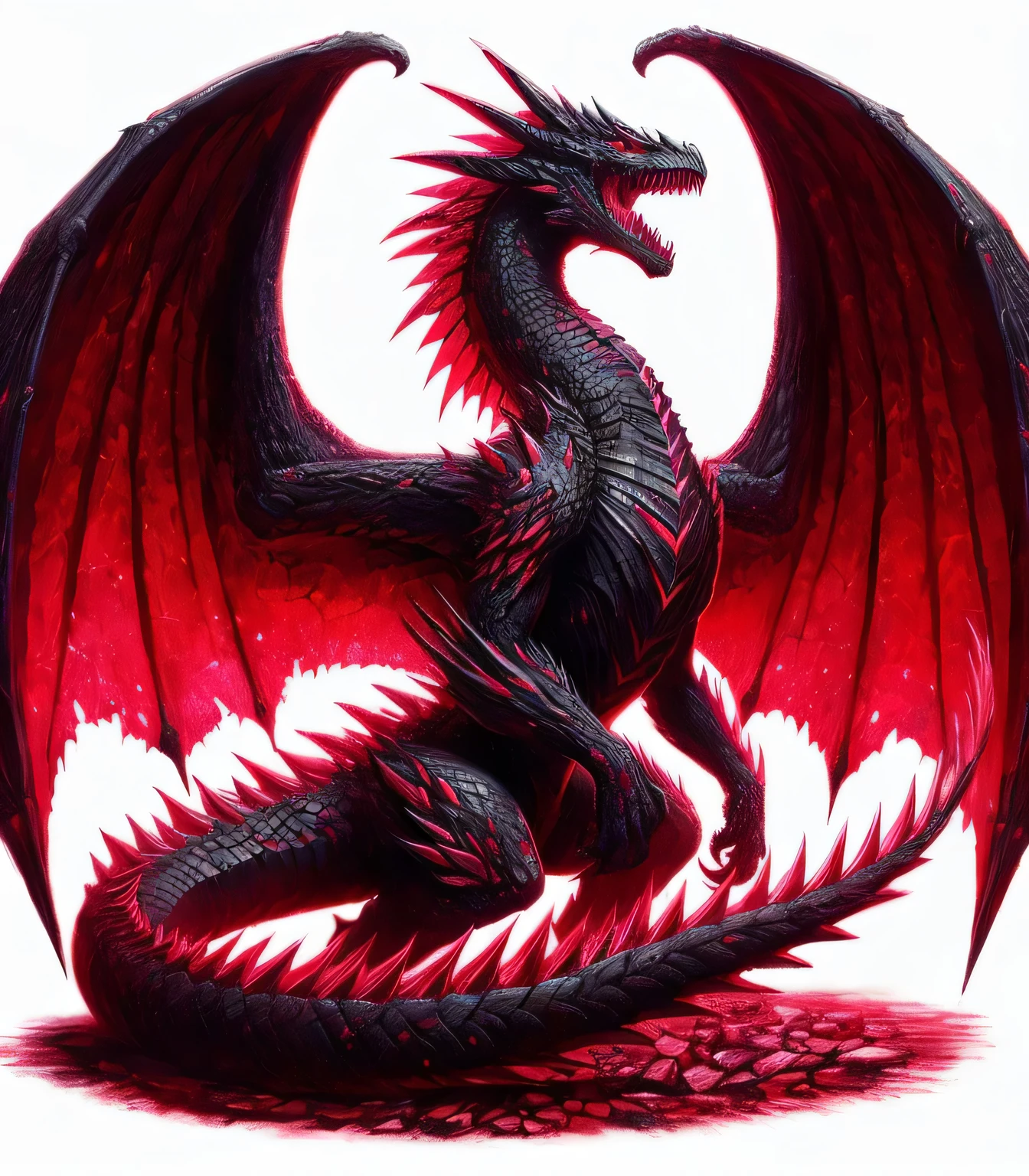 A close up of a dragon with red wings and a black body - SeaArt AI