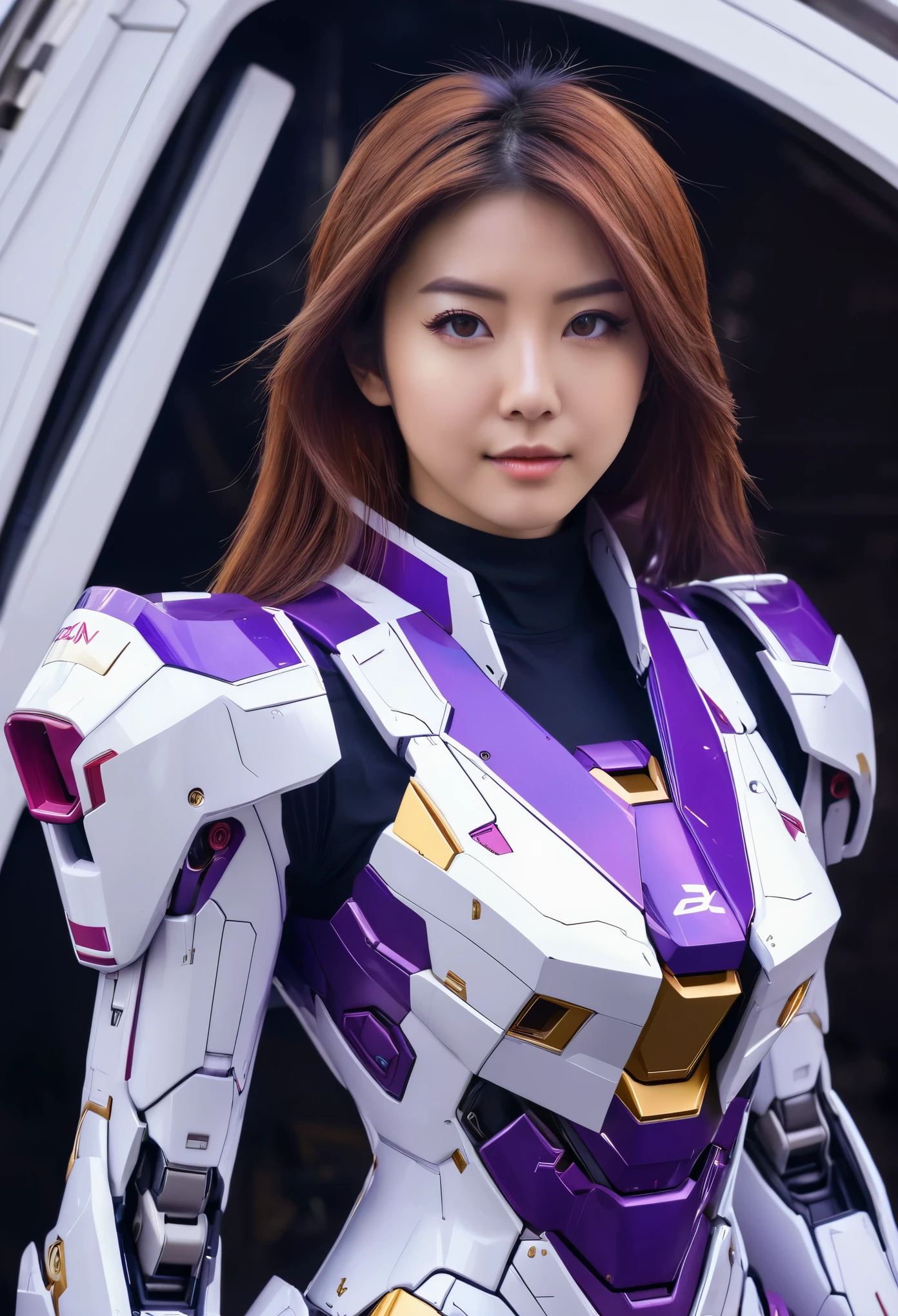 A woman in a purple and white suit standing next to a car - SeaArt AI