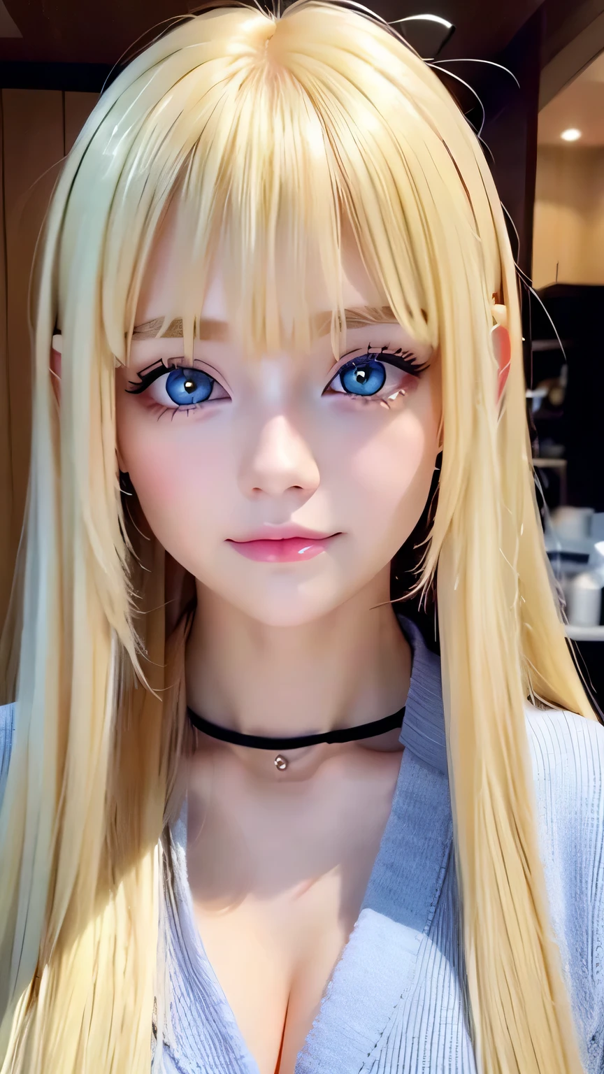 A close up of a woman with long blonde hair and blue eyes - SeaArt AI