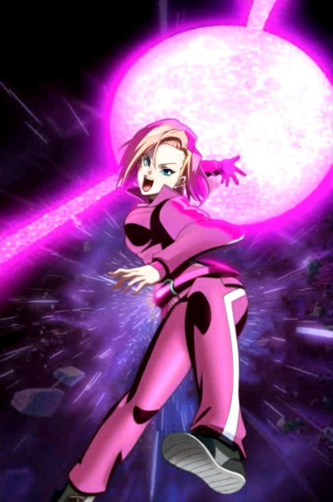 2 Heads A Woman Dressed In Pink Is Holding A Pink Ball In Front Of A Purple Ligh Seaart Ai