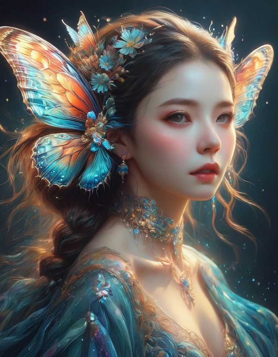 Create a surreal portrait of a woman with butterfly wings, Her ...
