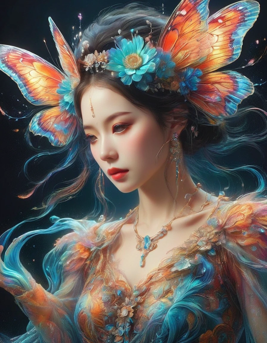 Create a surreal portrait of a woman with butterfly wings, Her ...