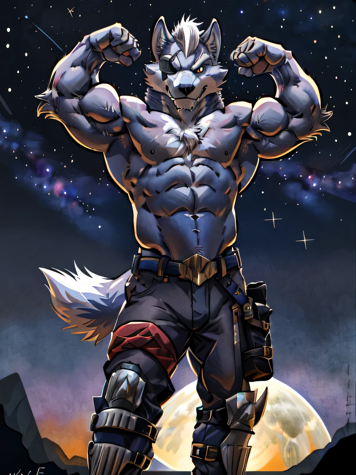 A cartoon picture of a wolf with a gun in his hand - SeaArt AI