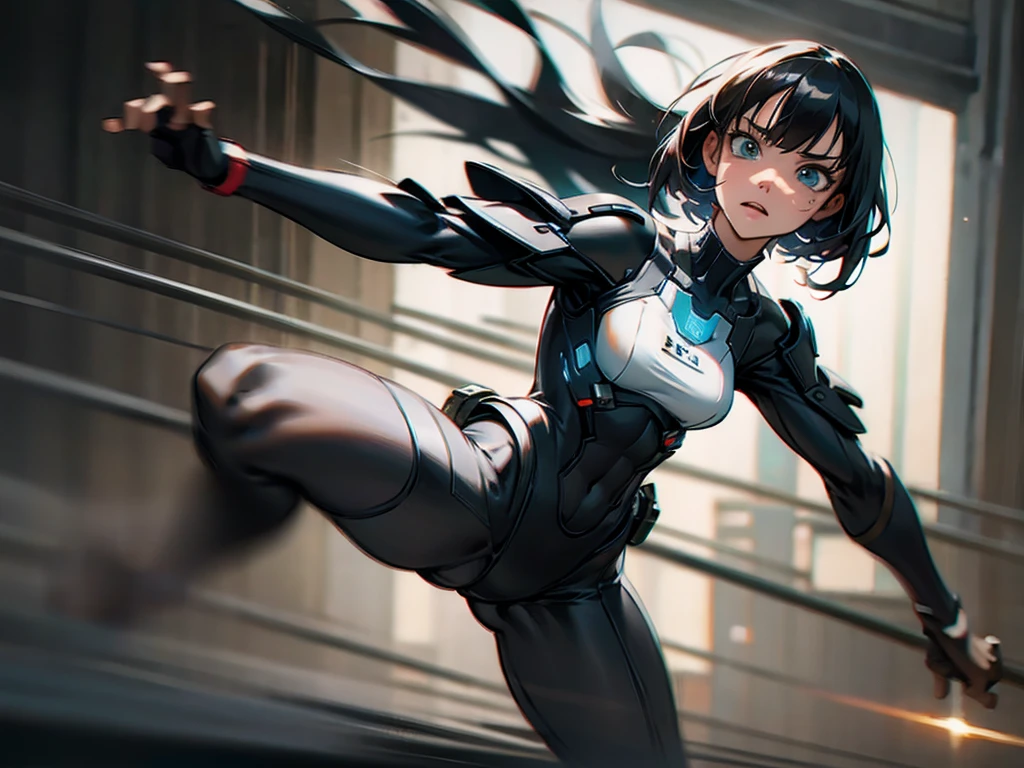 (best quality,realistic:1.37) A girl dodging bullets released with high ...