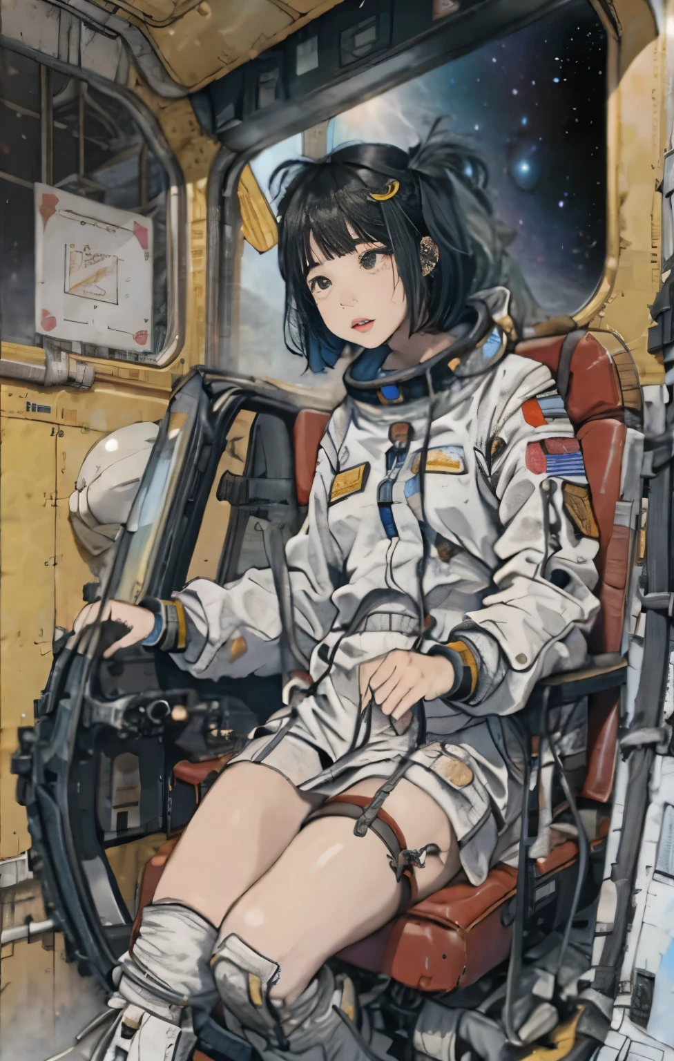 Anime girl in space suit sitting in a space shuttle - SeaArt AI