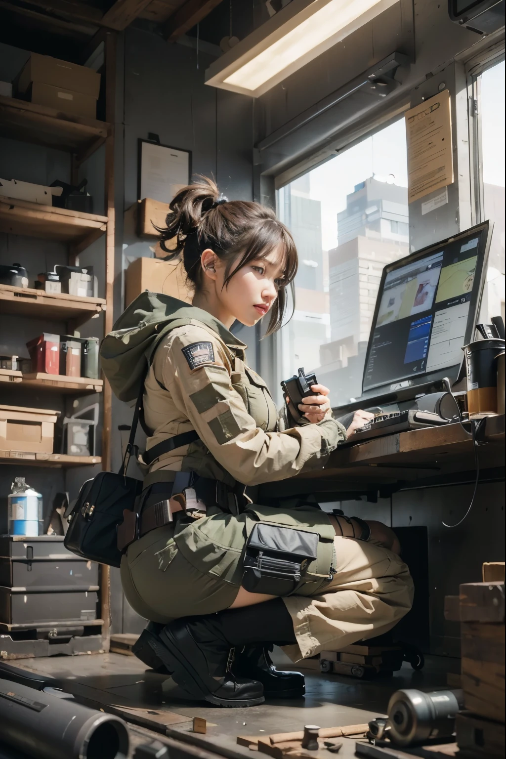 Araffe sitting at a desk with a laptop and a camera - SeaArt AI