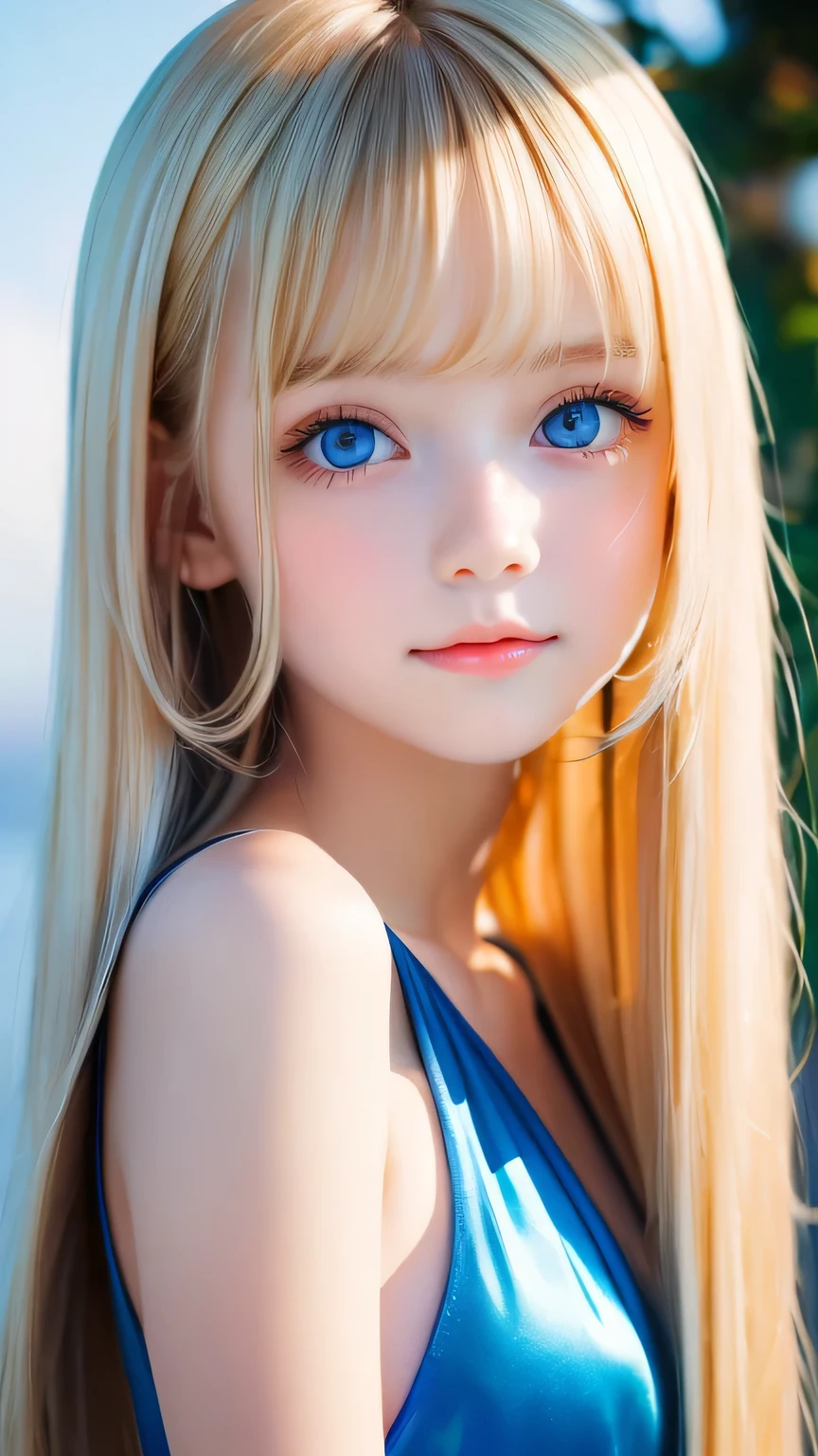 A close up of a woman with long blonde hair and blue eyes - SeaArt AI