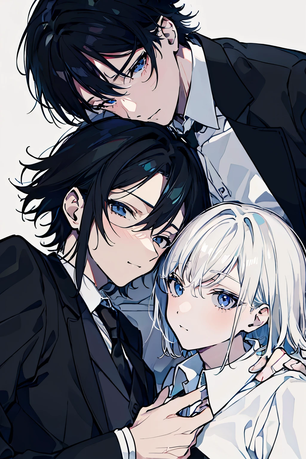 白黒写真で抱き合っているアニメのカップル - SeaArt AI