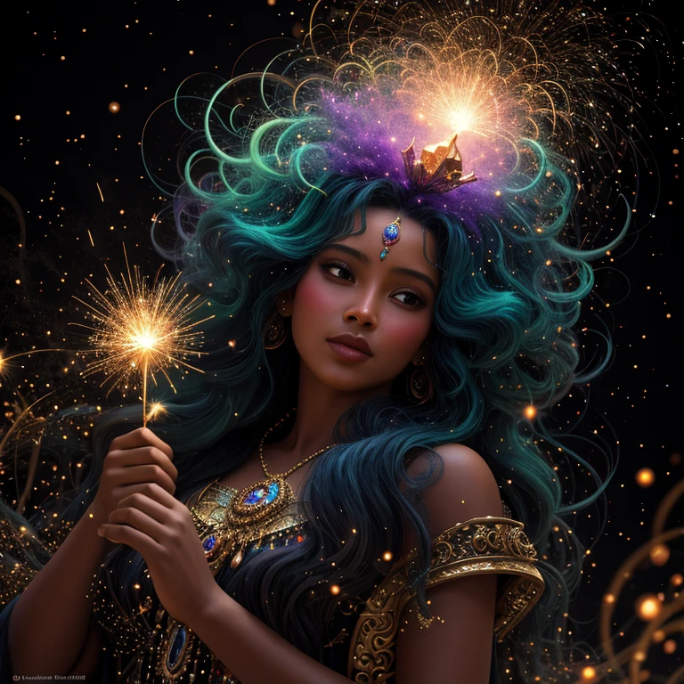 Fantastically beautiful magical goddess of color burst into the dim ...