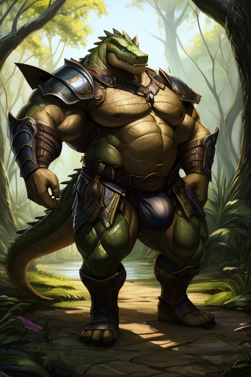 Masterpiece best quality, an anthropomorphic crocodile standing on a ...