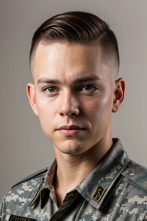 Portrait, man, short cropped military style haircut, clean shave - SeaArt AI