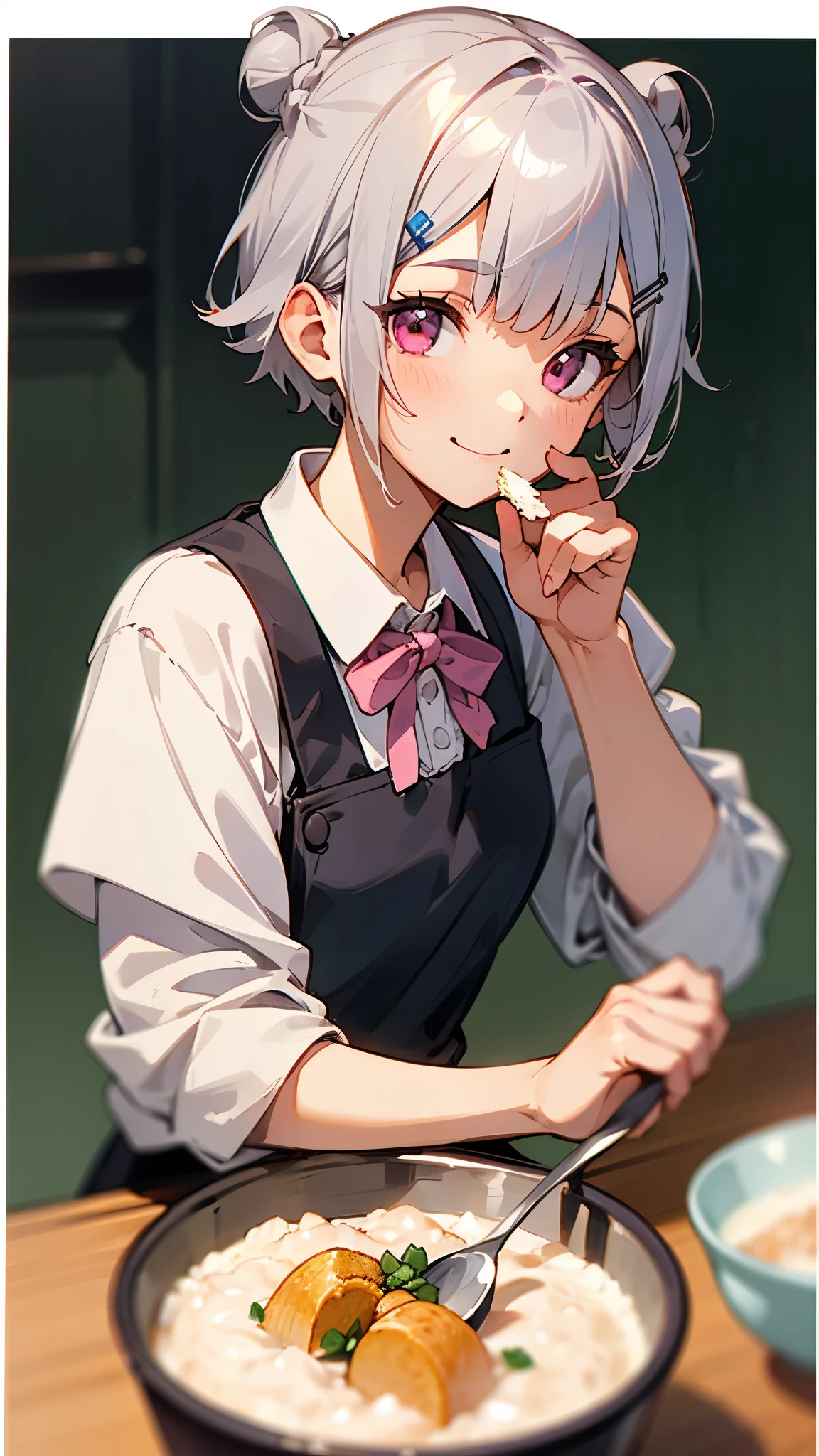 Anime girl eating a bowl of oatmeal with a spoon - SeaArt AI