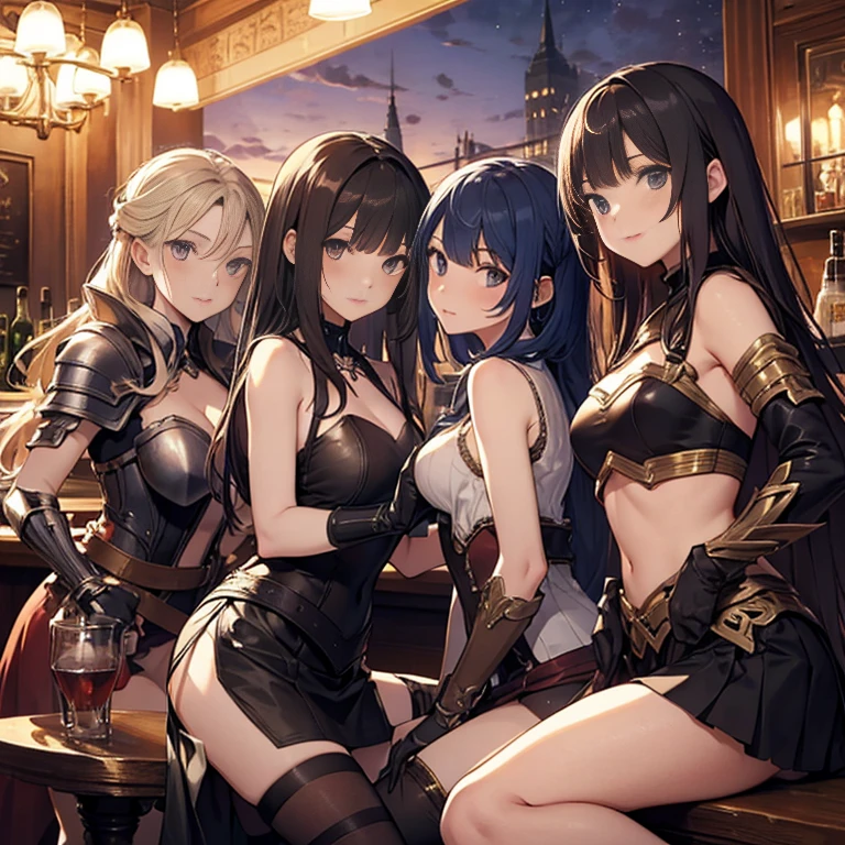 A group of female medieval fantasy adventurers, (in tavern) - SeaArt AI