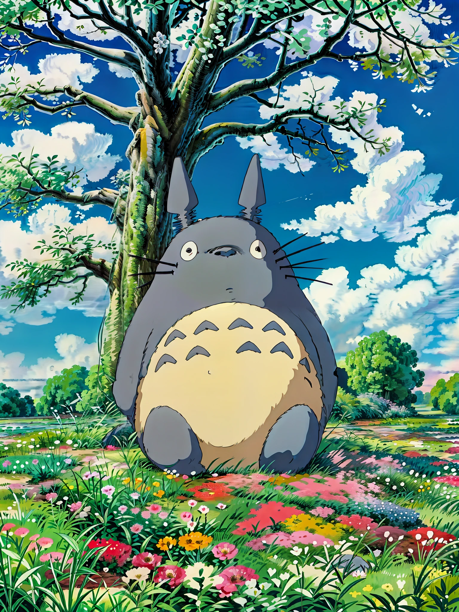 A cartoon image of a totoro sitting in the grass - SeaArt AI