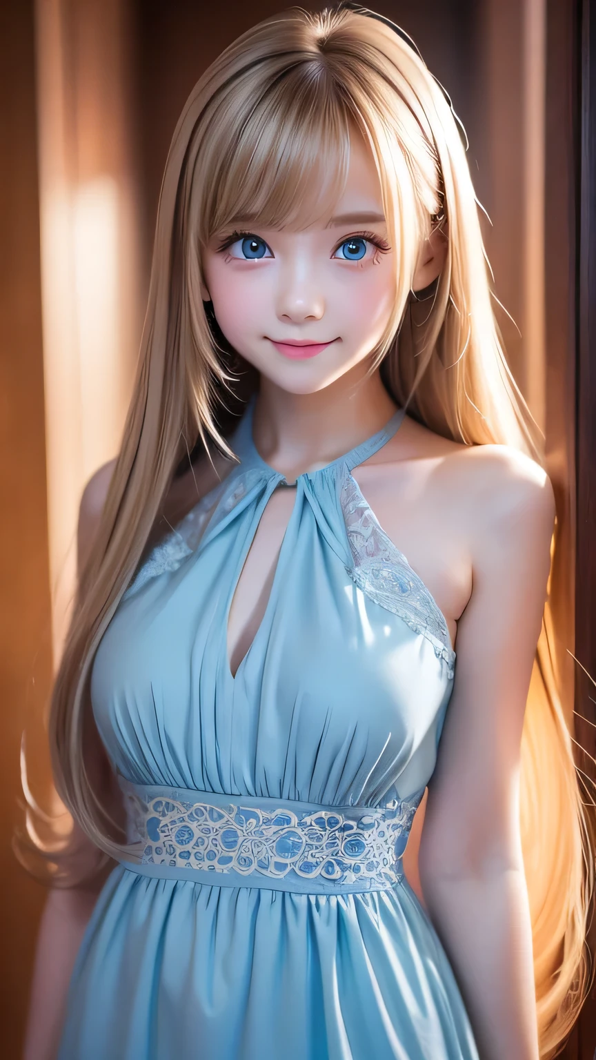 A Close Up Of A Woman In A Blue Dress Posing For A Picture Seaart Ai