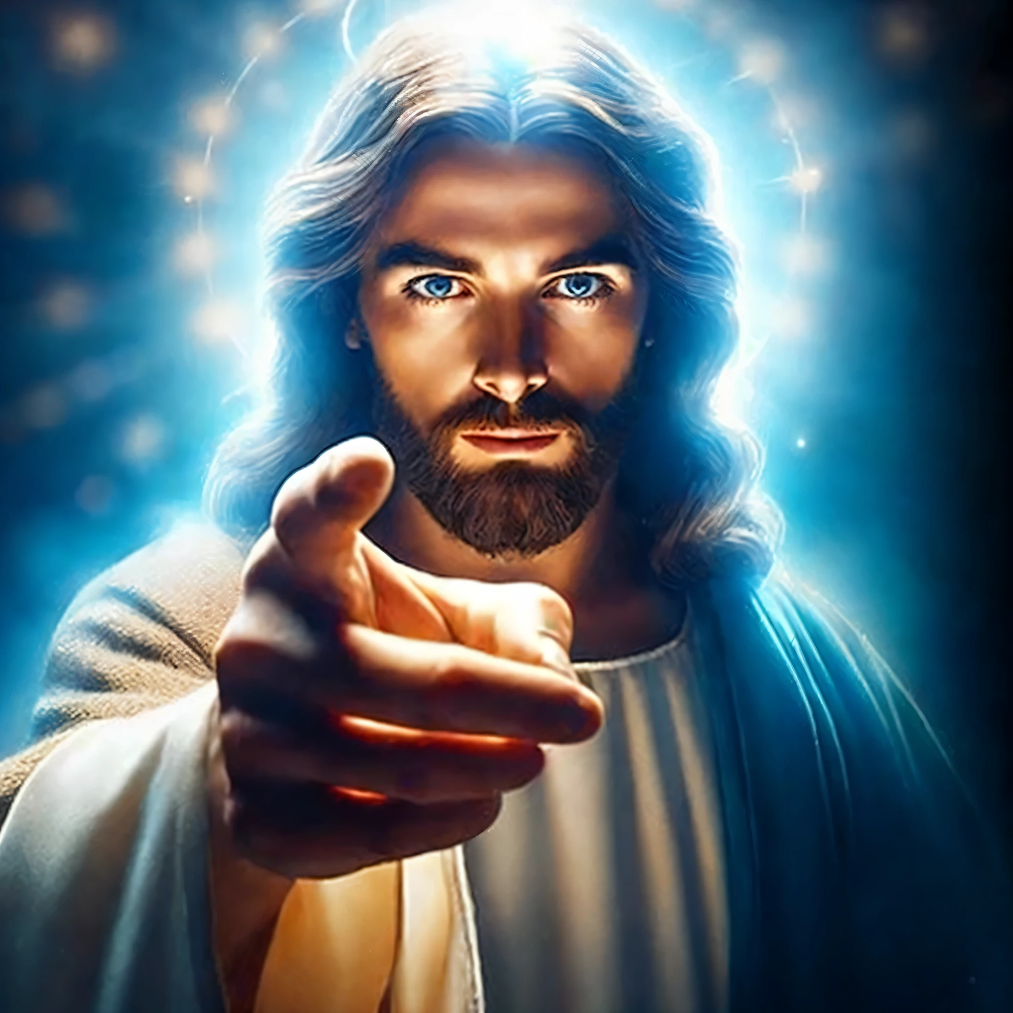 Jesus pointing at you with his finger - SeaArt AI