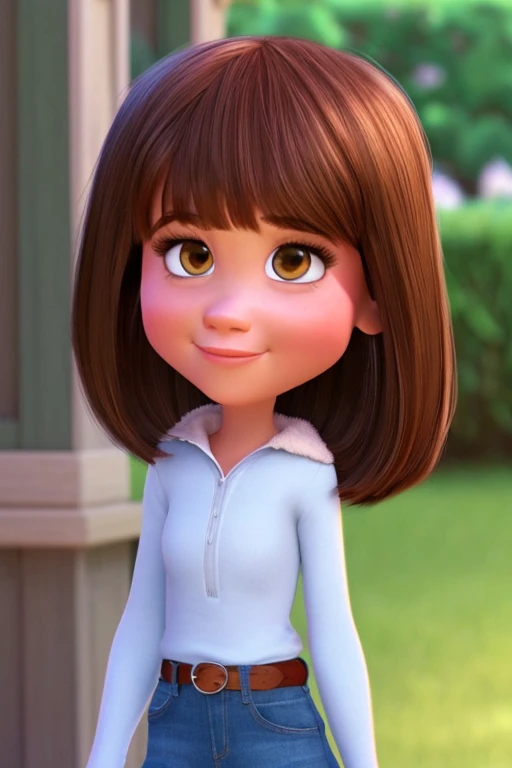 Pixar style caricature of a girl with brown hair and bangs - SeaArt AI