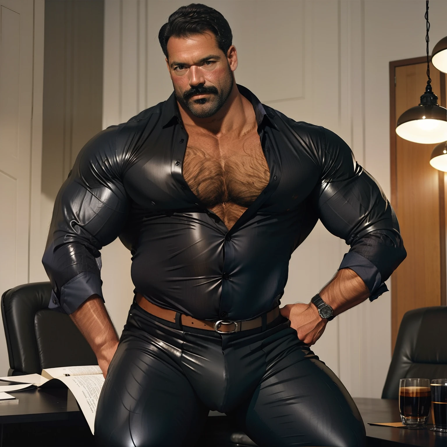 Arafed man in a black leather outfit posing for a picture - SeaArt AI