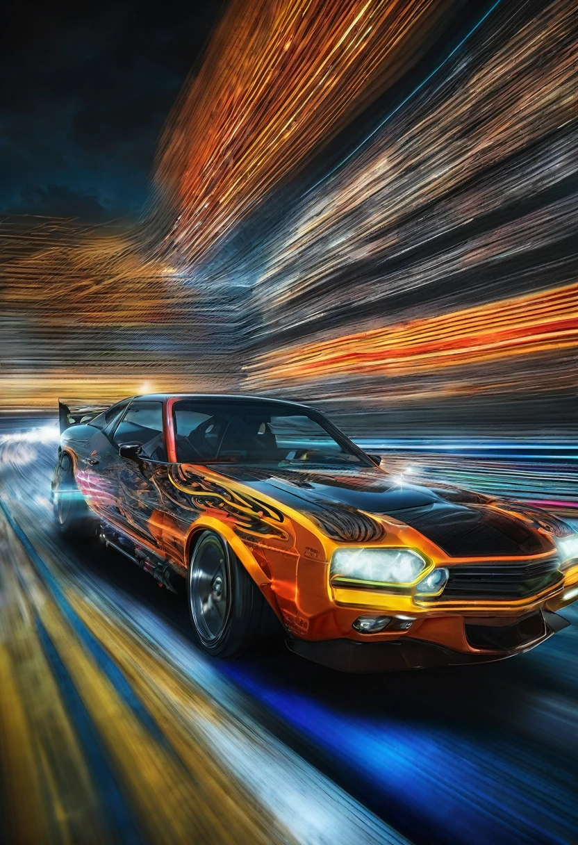 (Motion Blur:1.5), 1car, thrilling starting line drag race at the car ...