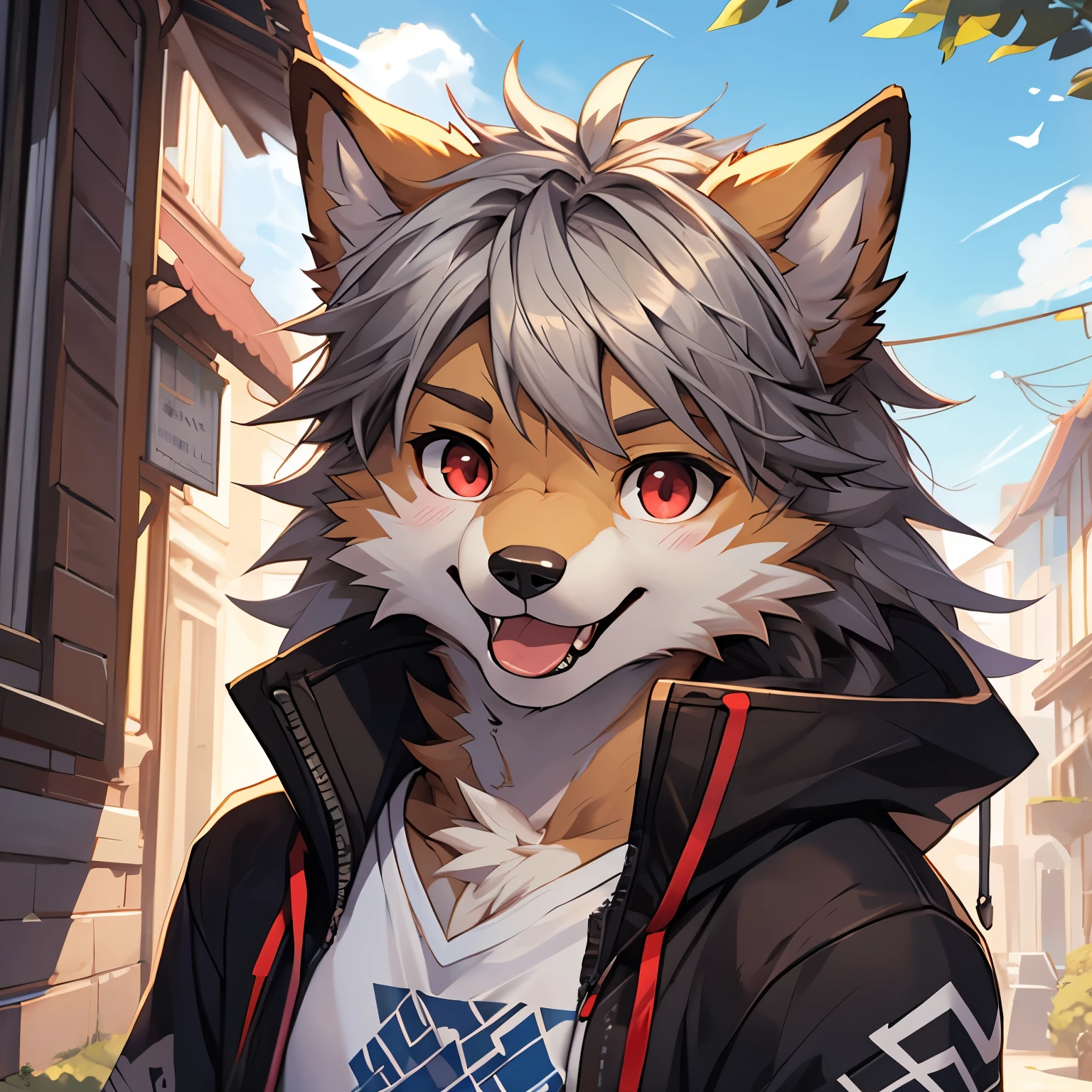 フード付きパーカーを着ていて、毛皮のような顔をしたアニメキャラ - SeaArt AI