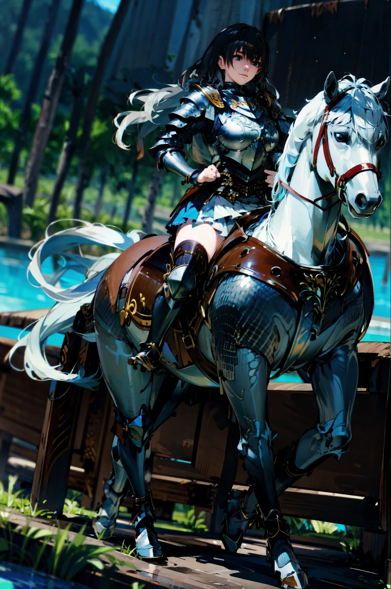 Anime - style image of a woman riding a horse in a forest - SeaArt AI