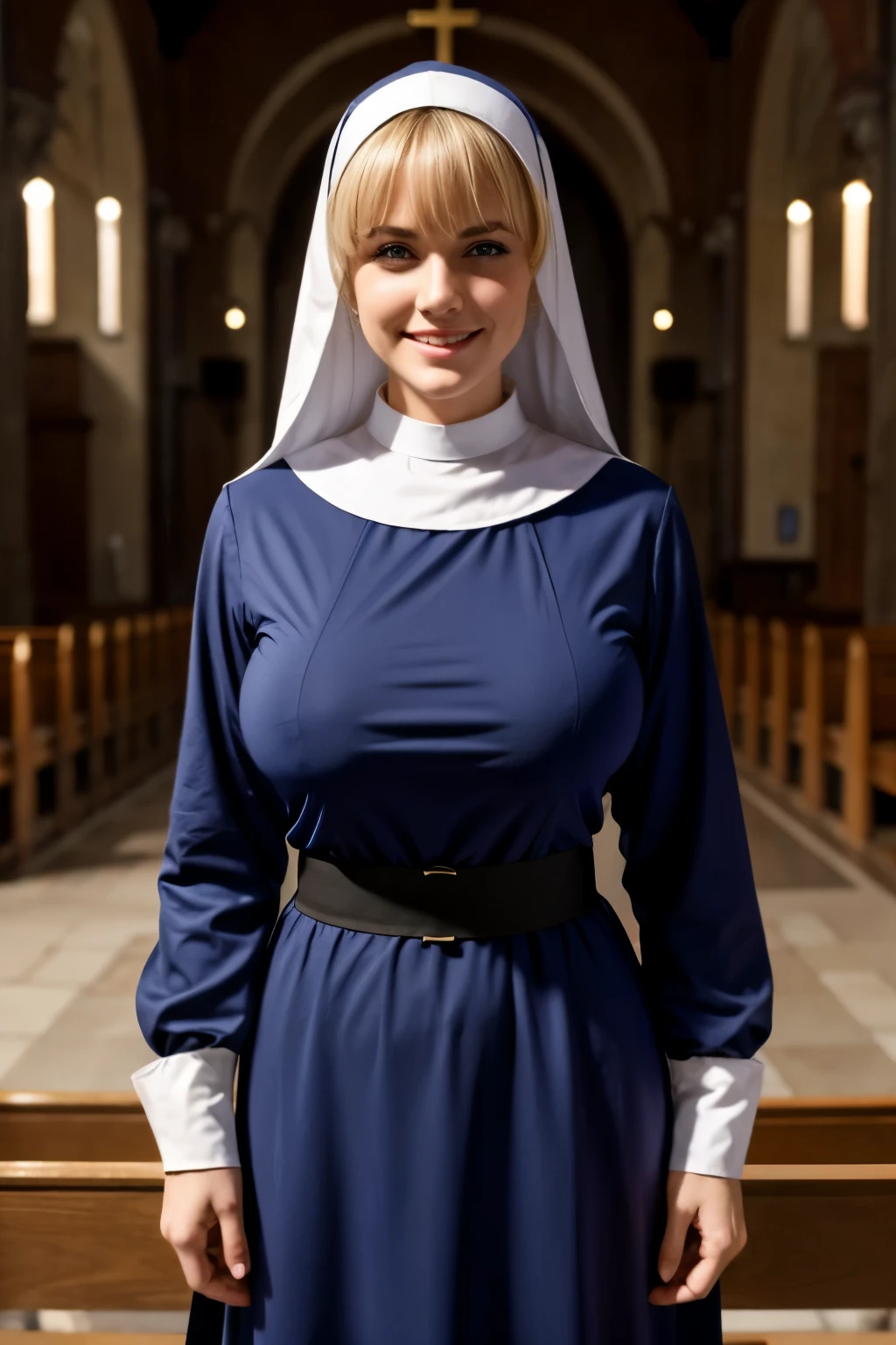 Arafed woman in a nun's outfit standing in a church - SeaArt AI