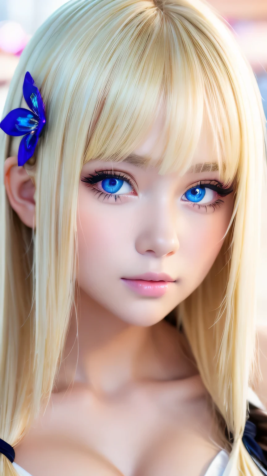 A Close Up Of A Woman With Long Blonde Hair And Blue Eyes Seaart Ai