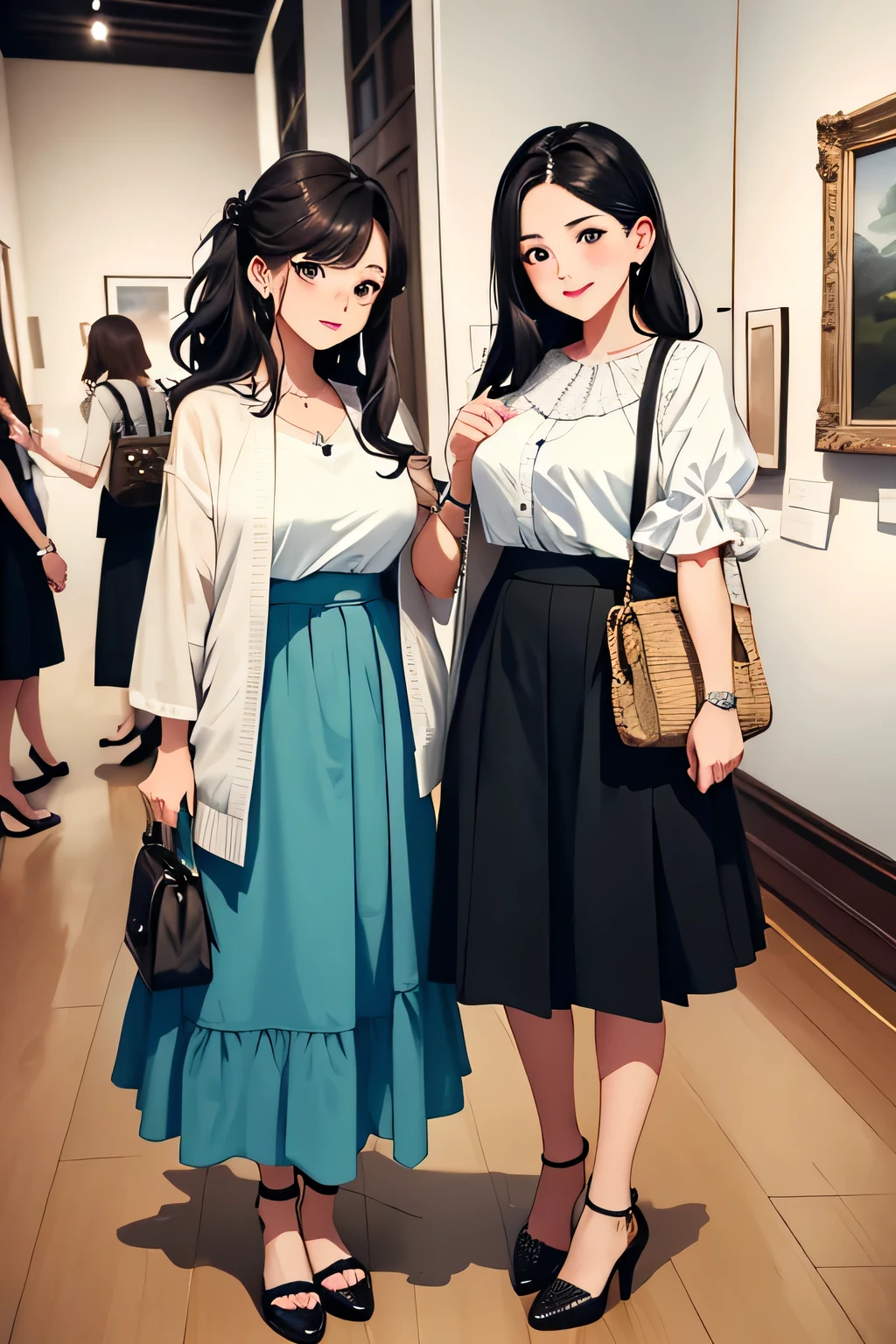 Two women standing next to each other in a museum - SeaArt AI