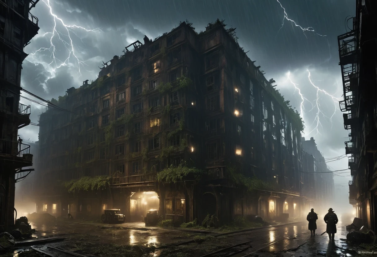 A group of people walking down a street in the rain - SeaArt AI