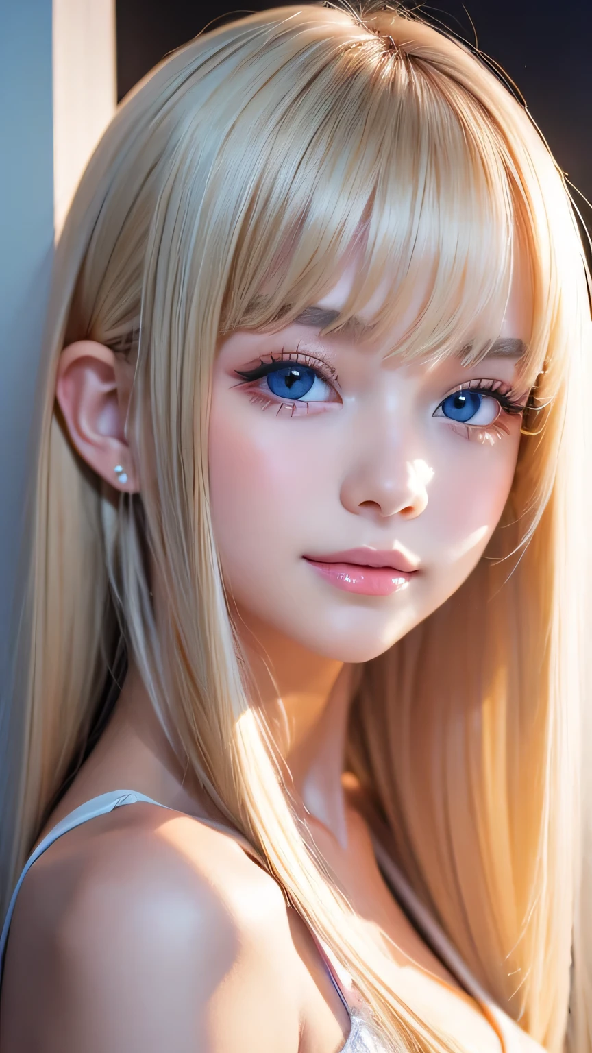 A close up of a woman with long blonde hair and blue eyes - SeaArt AI