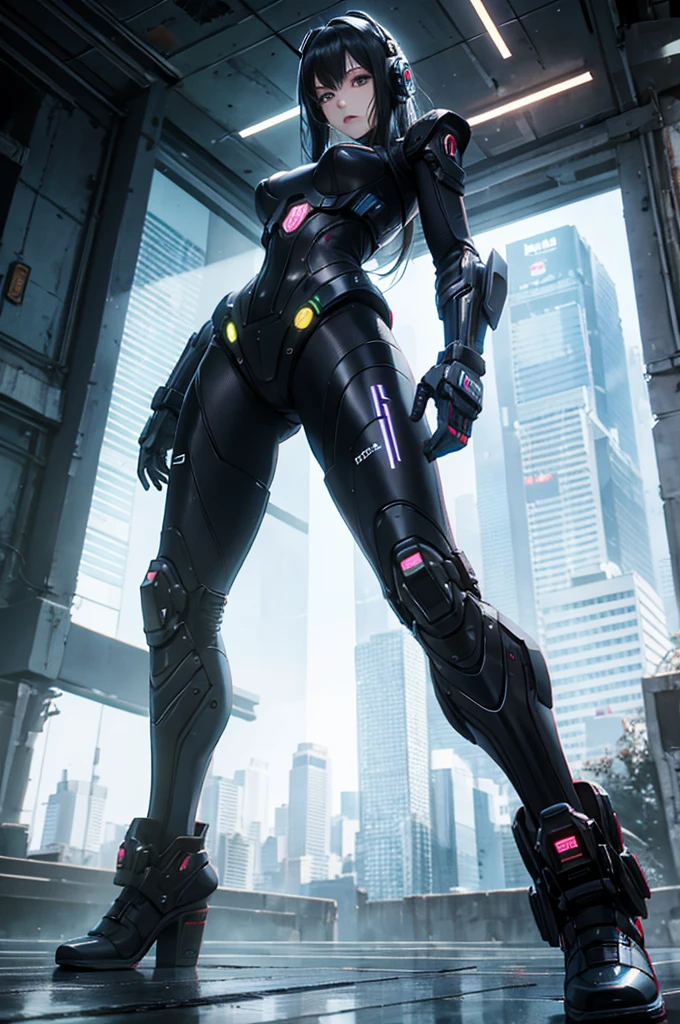 Arafed woman in a futuristic suit standing in a large building - SeaArt AI