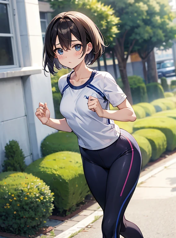 Anime girl running on the street in a tight black and white outfit ...