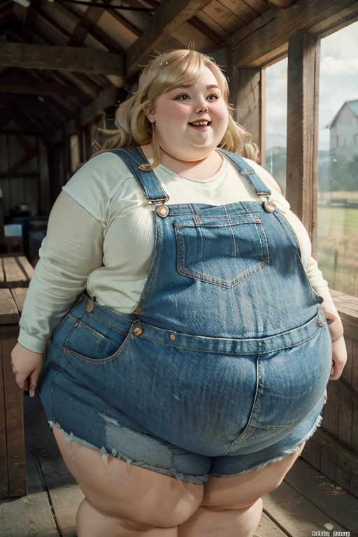 Arafed woman in overalls and a white shirt standing in a barn - SeaArt AI