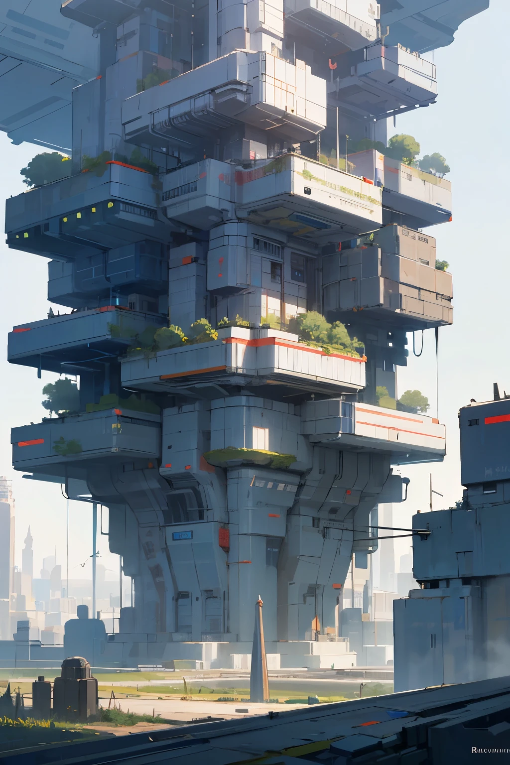 Futuristic city with a tall tower with a lot of windows - SeaArt AI
