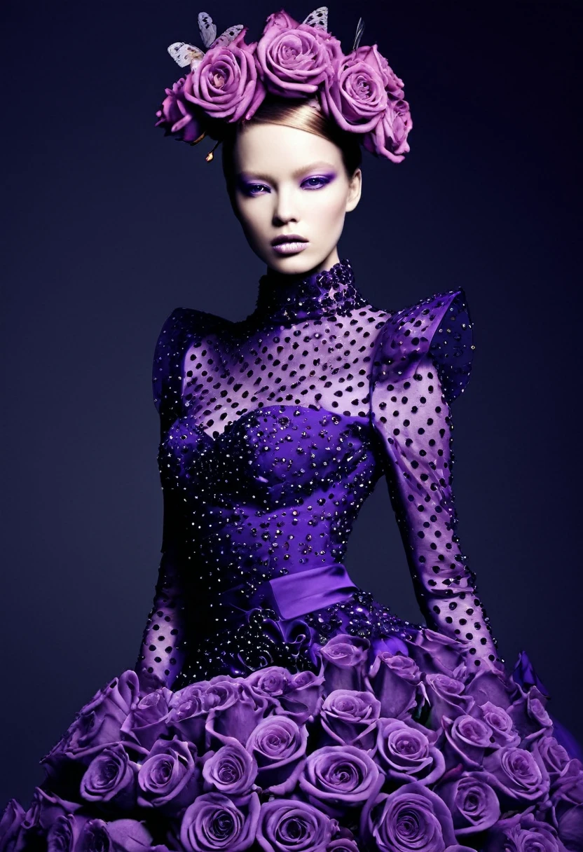 Haute couture by Alexander McQueen, glamorous purple bee and roses ...