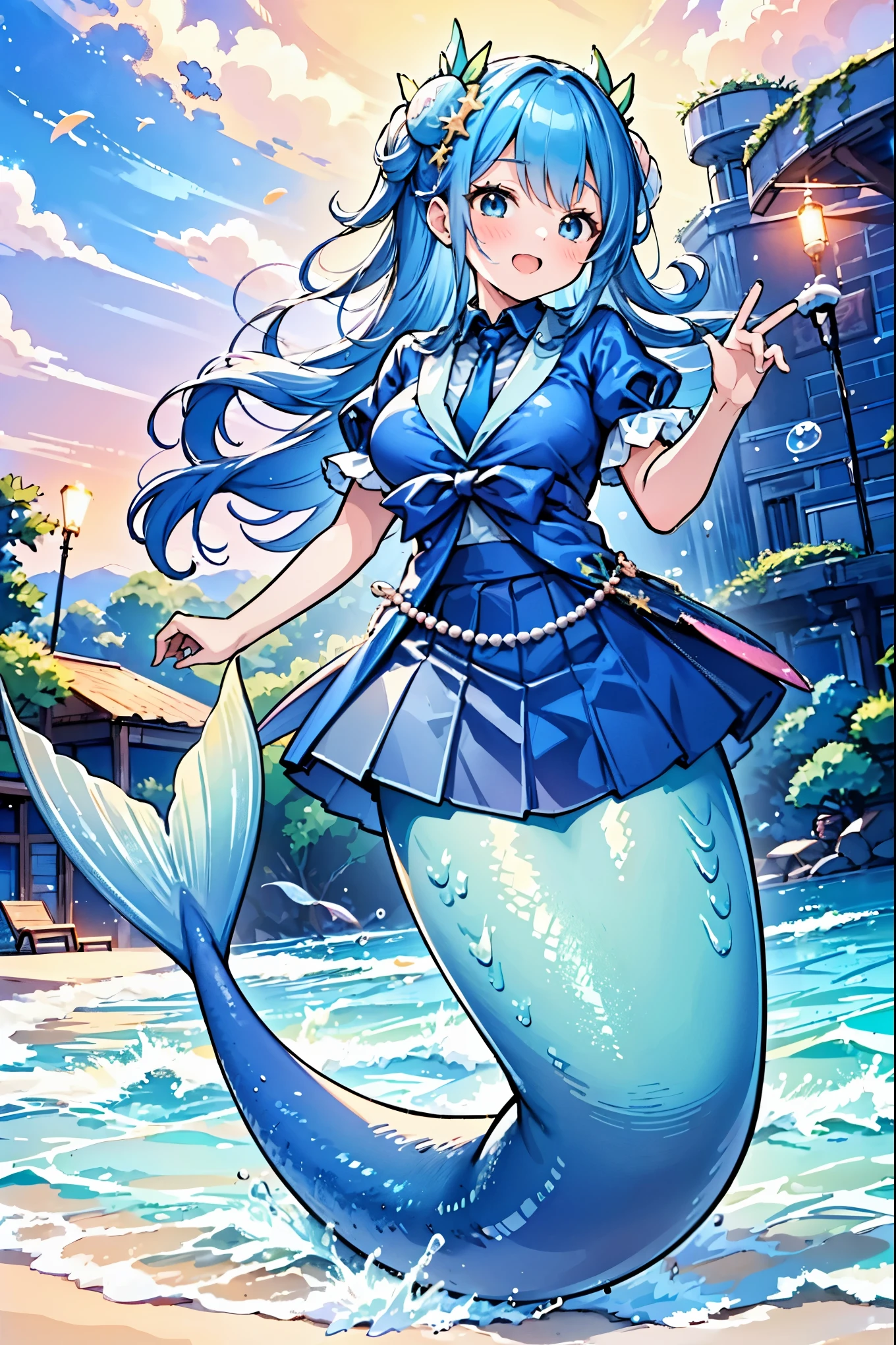 A close up of a mermaid with a sword in her hand - SeaArt AI