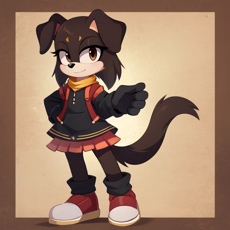 Mobian, dog, black fur, black muzzle, dark brown eyes, no hair - SeaArt AI