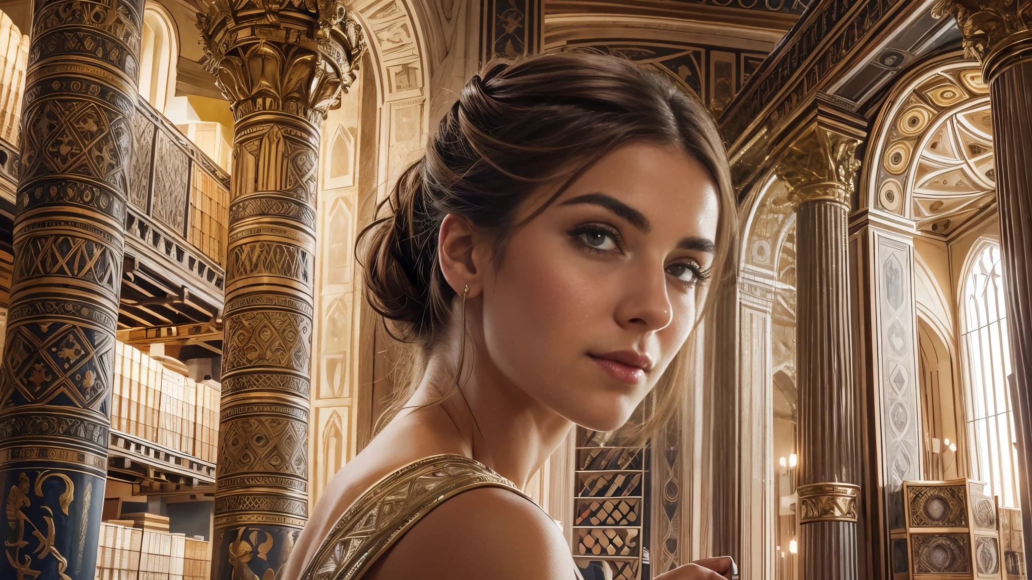 A close up of a woman in a dress in a building - SeaArt AI