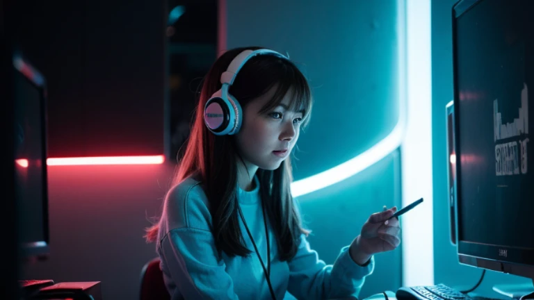 4K,beautiful women,headphone,SF,Illustration, science fiction artwork ...