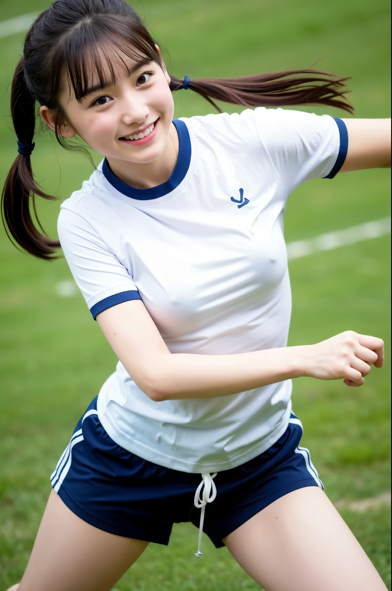 There is a woman that is playing frisbee in the grass - SeaArt AI