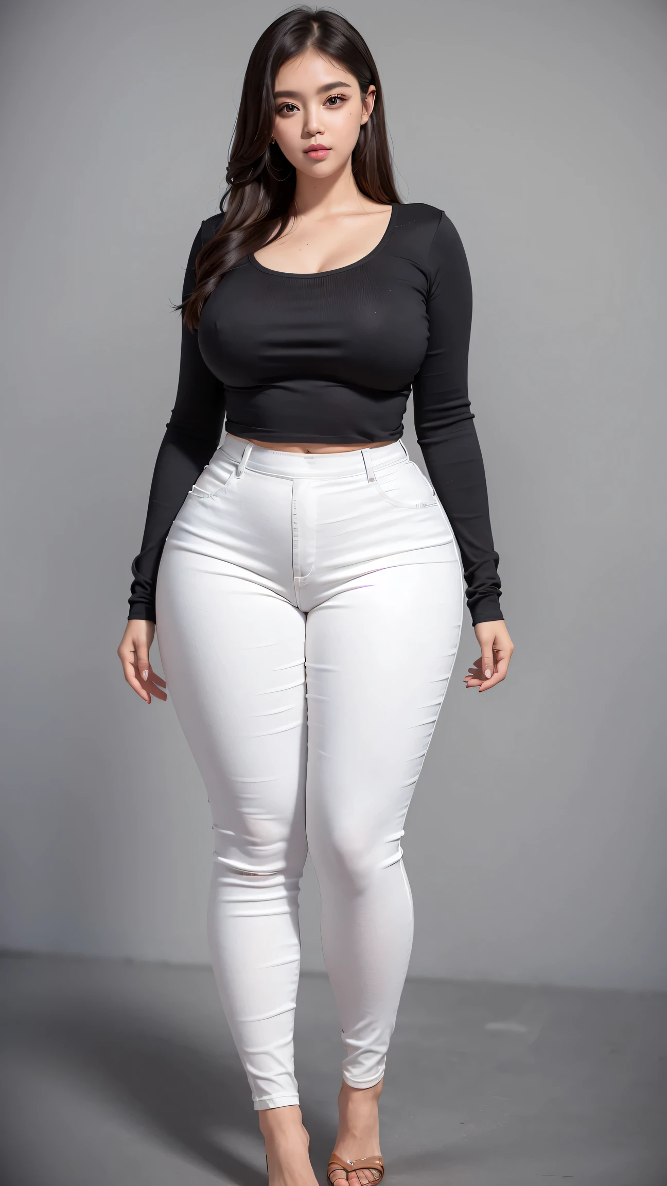 A woman in white jeans and a black top - SeaArt AI
